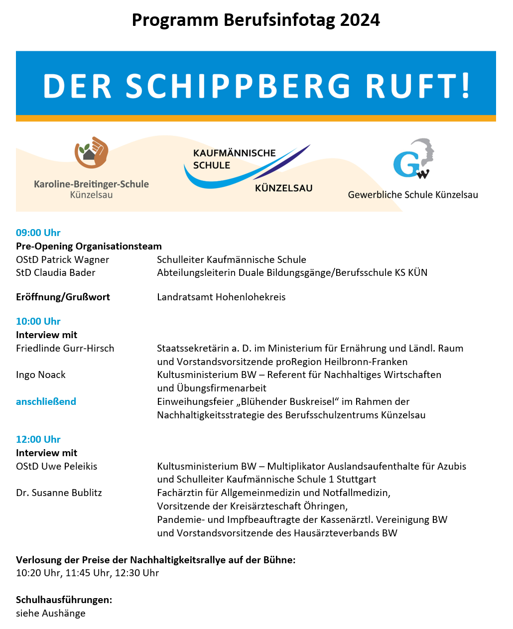 Programm Berufsinfotag 2024 Homepage | Kaufmännische Schule Künzelsau